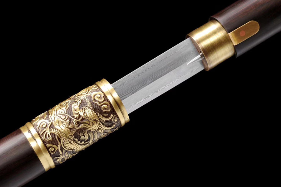 Cane Sword Chinese Jian Handmade Folded Steel Blade Ebony Saya ...