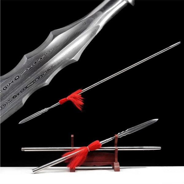Hand Forged Chinese Long Swords Damascus Folded Steel Full Tang Blade