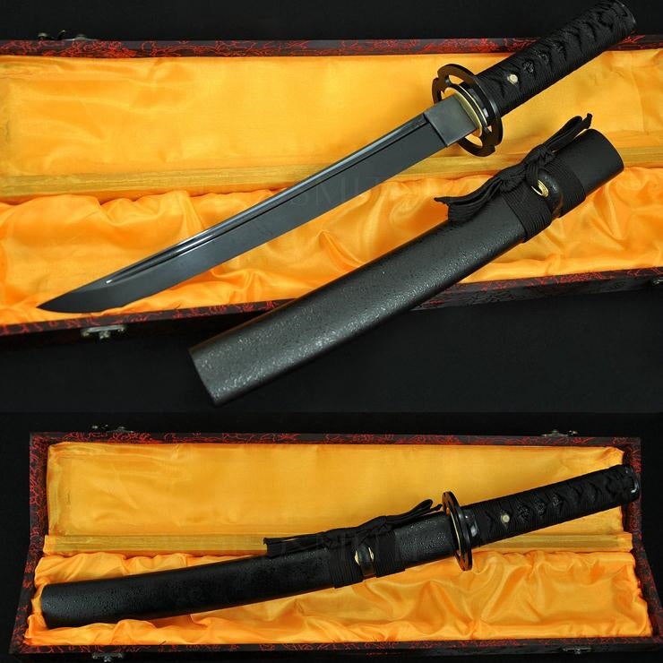20"Japanese Samurai Knife Tanto Sword Black Blade Musashi Tsuba